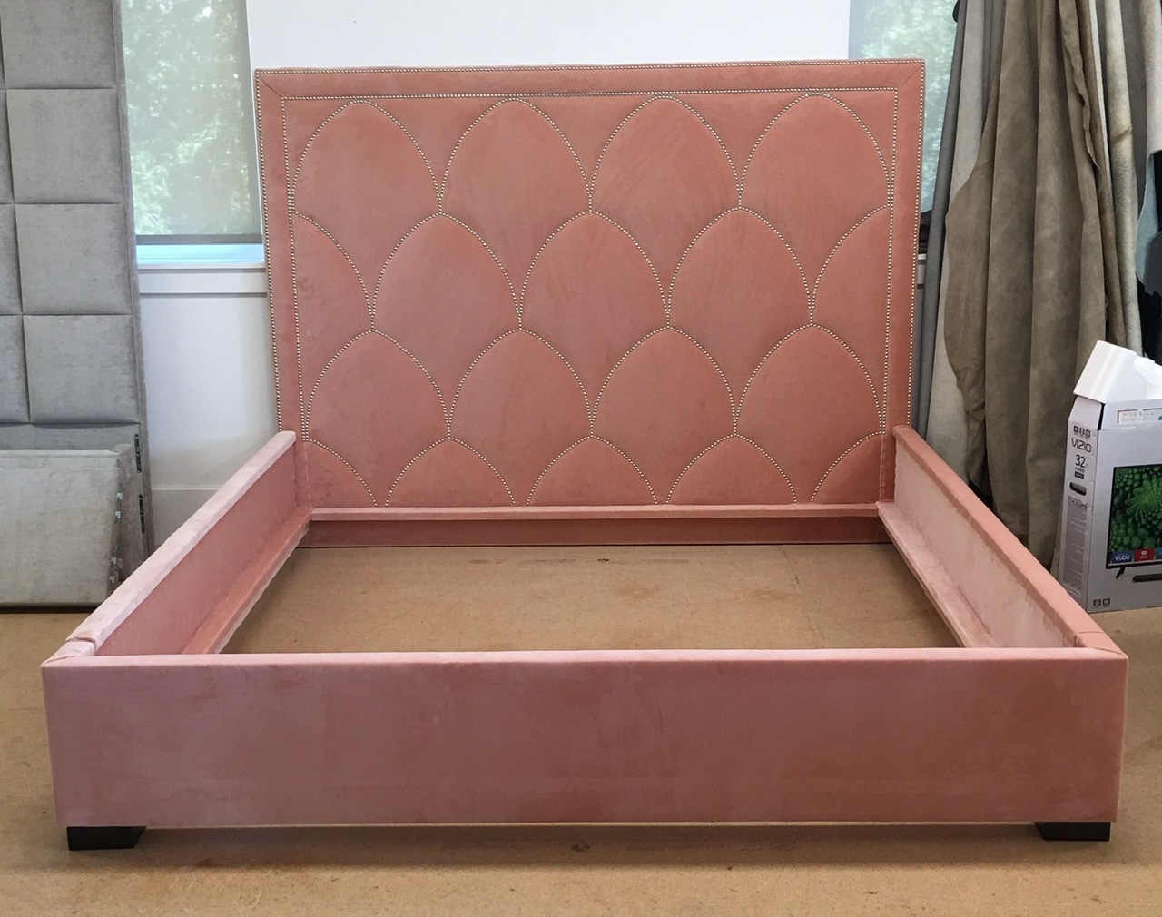 Light pink velvet headboard